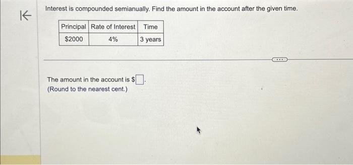 Solved Intrest compounded semiannually.Find the anount in | Chegg.com