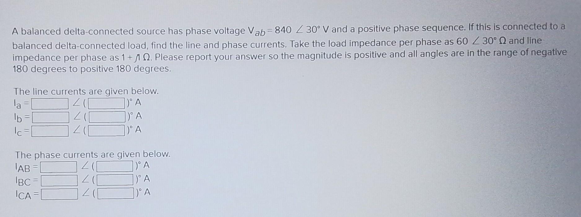 Solved A balanced delta-connected source has phase voltage | Chegg.com