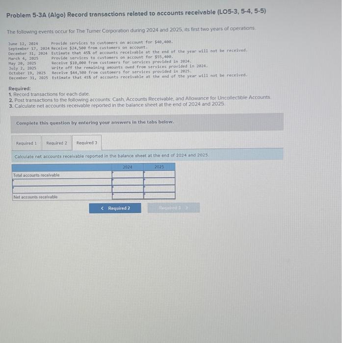 Solved Problem 5-3A (Algo) Record transactions related to | Chegg.com