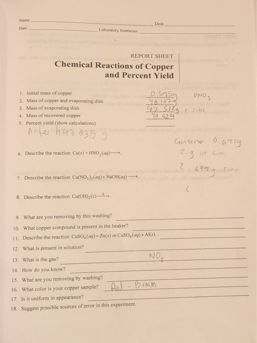 Name Desk Date Laboratory Instructor REPORT SHEET | Chegg.com