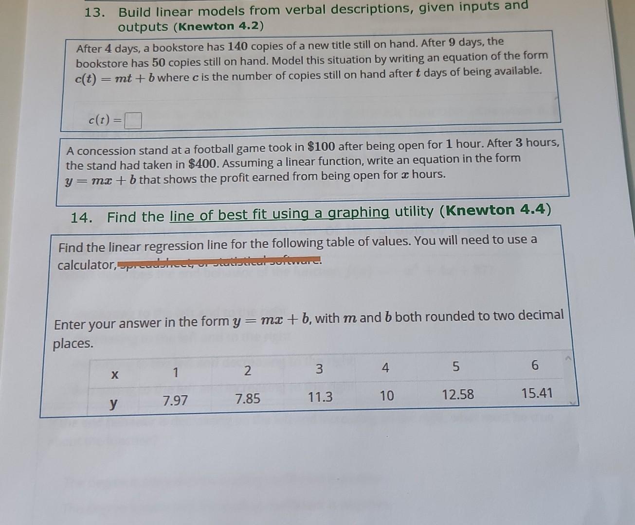 Solved 13. Build linear models from verbal descriptions, | Chegg.com