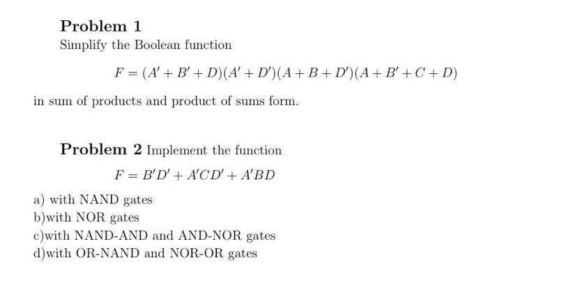 Solved Problem 1 Simplify the Boolean function | Chegg.com