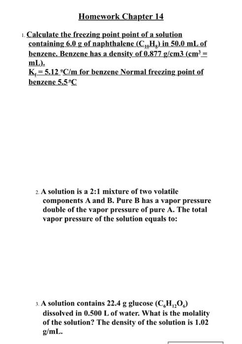 Solved 1. Calculate the freezing.point point of a solution | Chegg.com