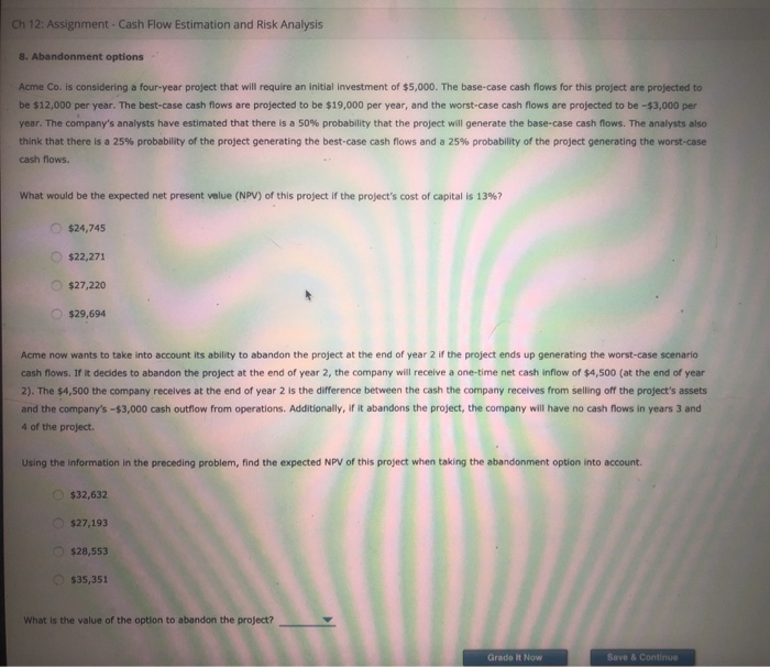 Solved Ch 12: Assignment - Cash Flow Estimation and Risk | Chegg.com