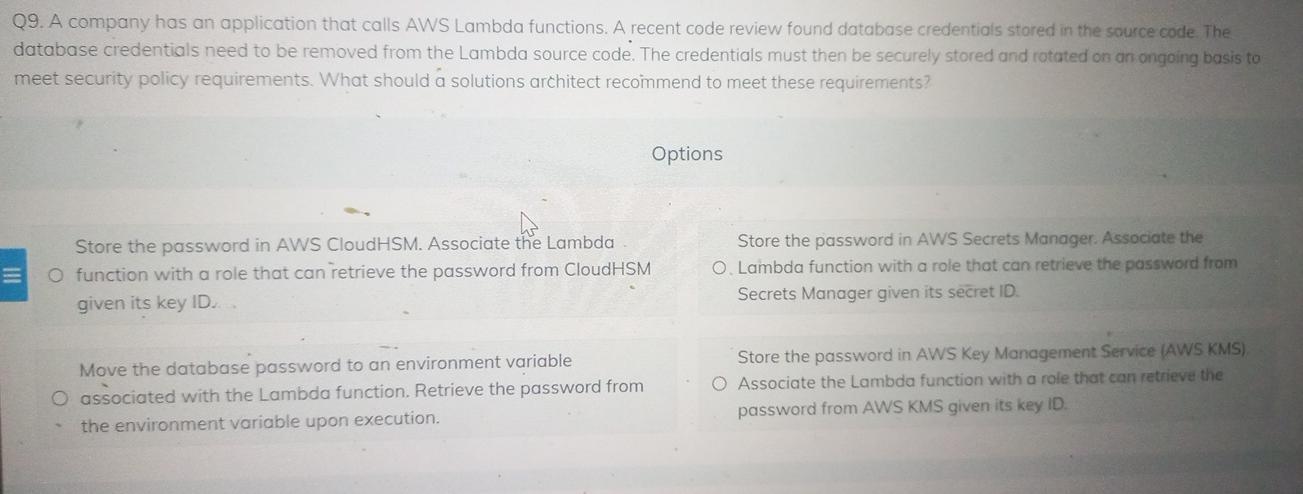Solved Q9. ﻿A company has an application that calls AWS | Chegg.com