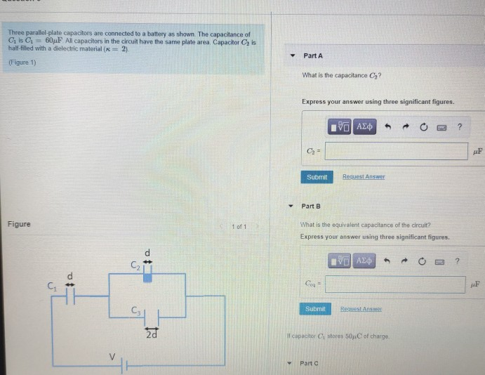 Solved Three parallel-plate capacitors are connected to a | Chegg.com