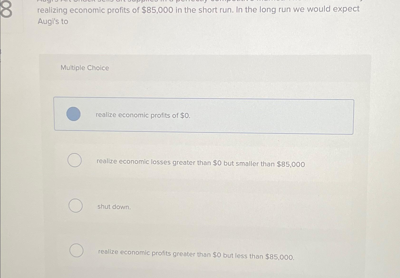 Solved realizing economic profits of $85,000 ﻿in the short | Chegg.com