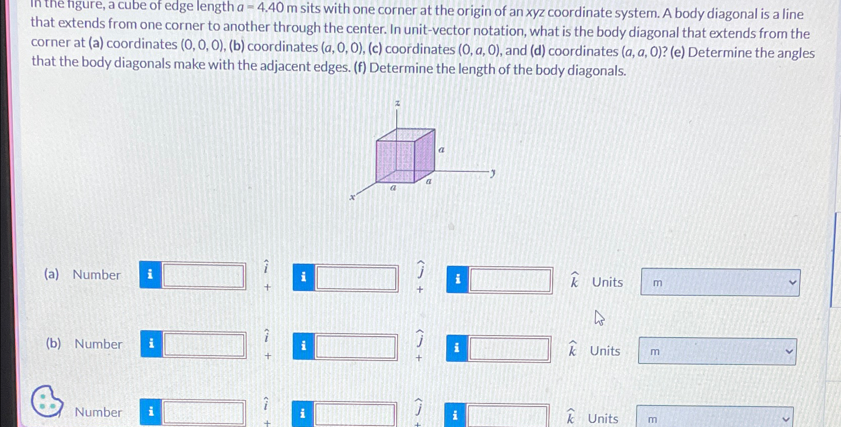Solved In the figure, a cube of edge length a=4.40m ﻿sits | Chegg.com