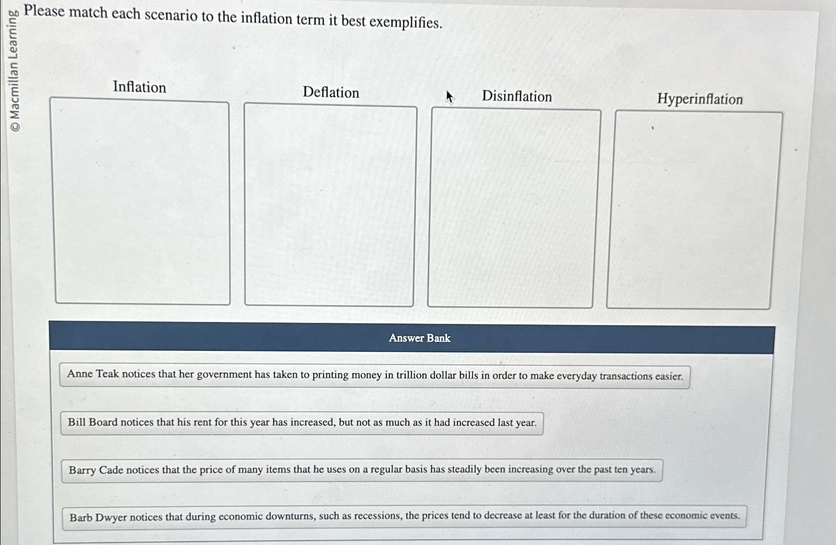 Solved of Please match each scenario to the inflation term | Chegg.com