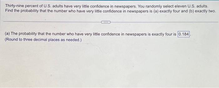 Solved Thirty-nine percent of U.S. adults have very little | Chegg.com