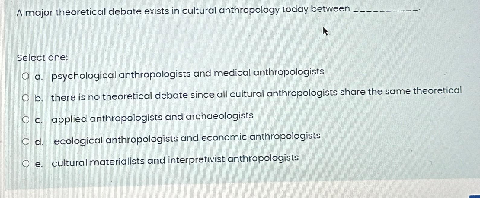 Solved A major theoretical debate exists in cultural | Chegg.com