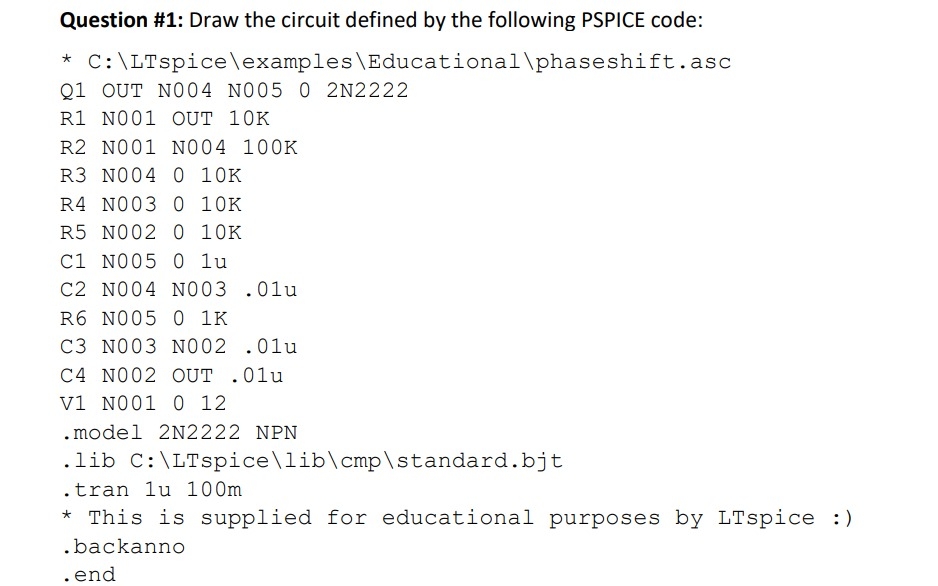 Solved Question #1: Draw the circuit defined by the | Chegg.com