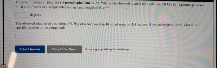 Solved The specific rotation. (alp, for () pseudoephedrine | Chegg.com
