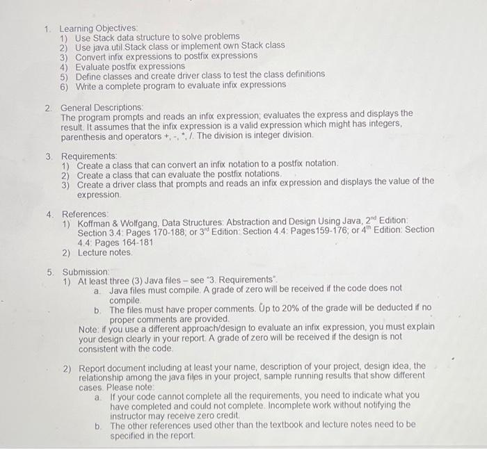 Solved 1. Learning Objectives: 1) Use Stack data structure | Chegg.com