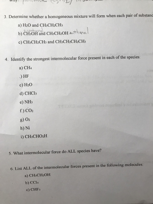 Solved 3. Determine whether a homogeneous mixture will form | Chegg.com