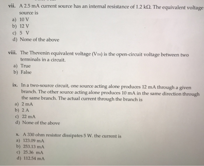 Solved vii. A 2.5 mA current source has an internal | Chegg.com