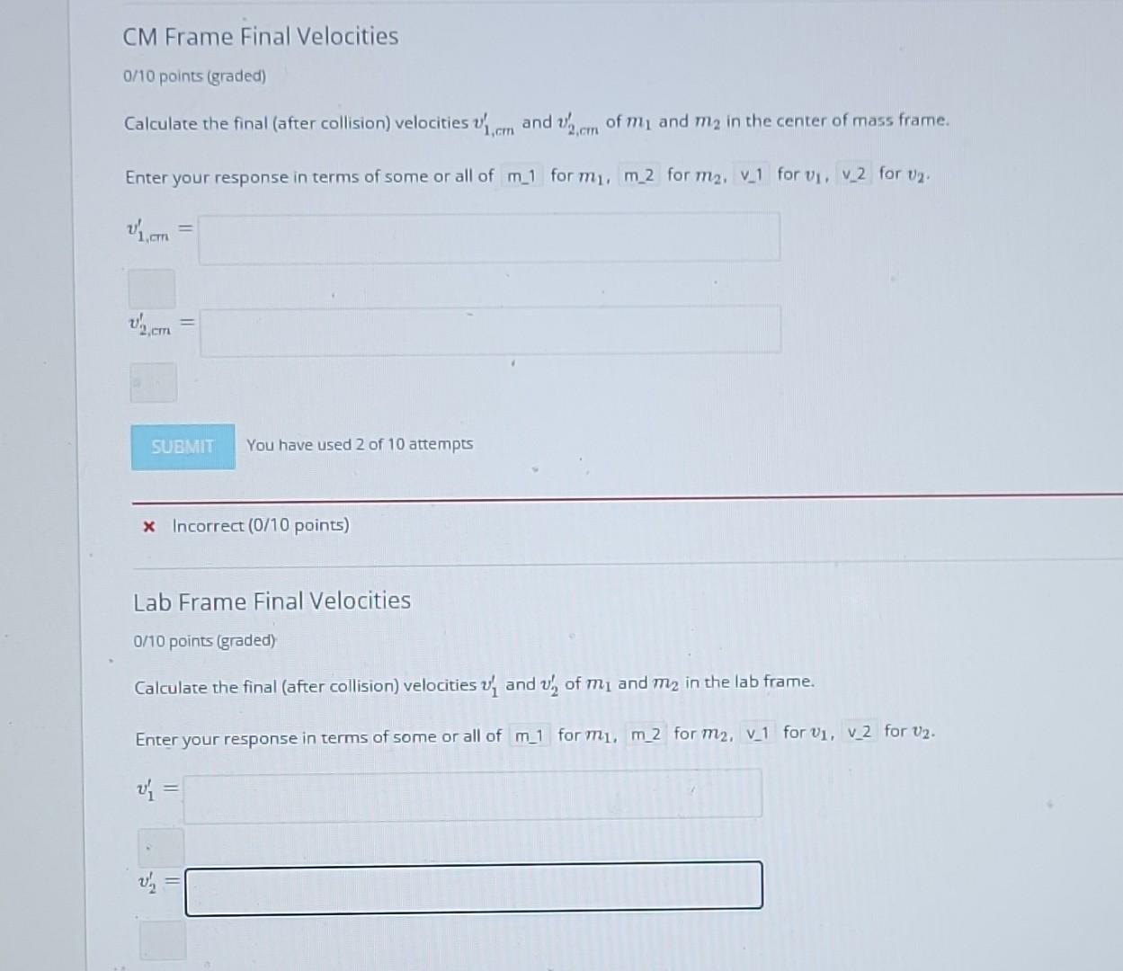 Solved H: Elastic Collision Two point masses m₁ and m2 with | Chegg.com