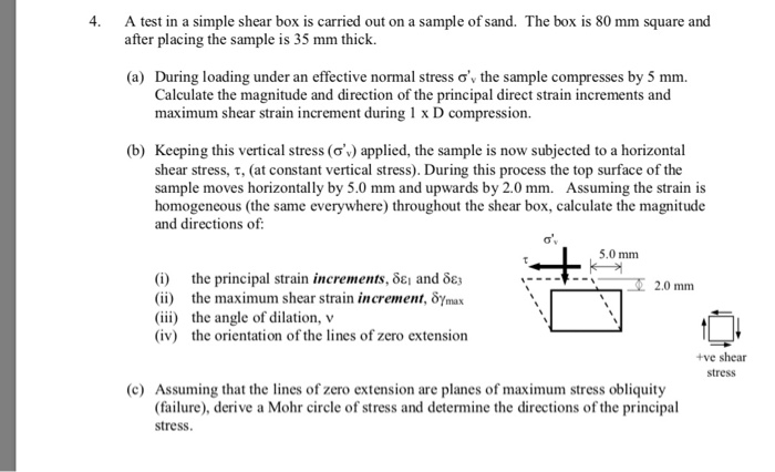 Solved 4. A test in a simple shear box is carried out on a | Chegg.com