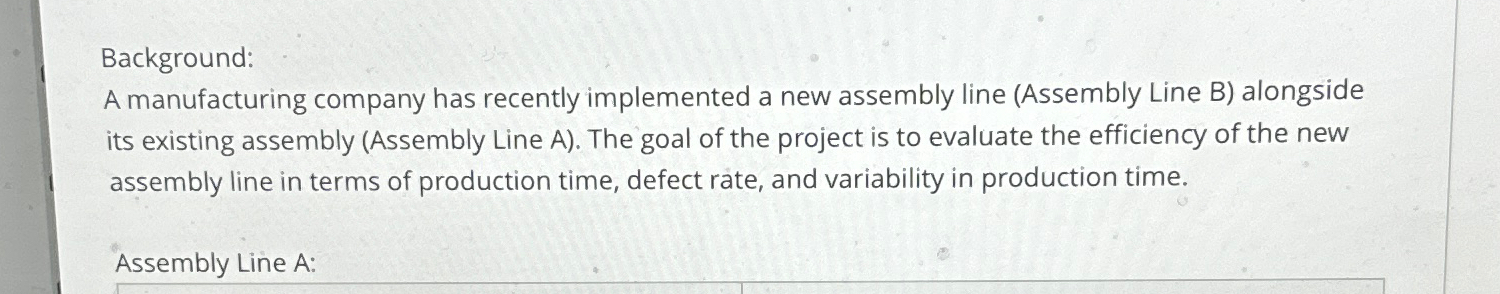Solved Background:A manufacturing company has recently | Chegg.com