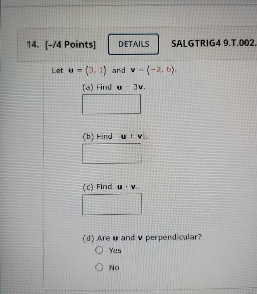 Solved 14. [-14 Points) DETAILS SALGTRIG4 9.T.002. Let u = | Chegg.com Solved 14. [-14 Points) DETAILS SALGTRIG4 9.T.002. Let u = | Chegg.com