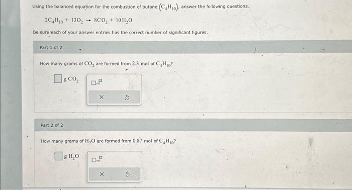 Solved Using the balanced equation for the combustion of | Chegg.com