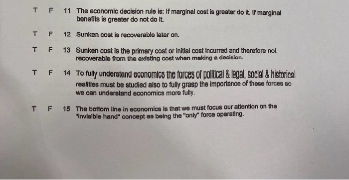 Solved F ㅏㅏ 11 The economic decision rule is: If marginal | Chegg.com