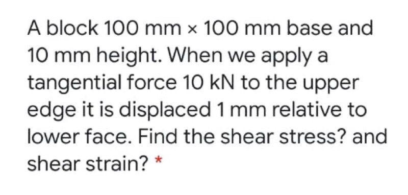 Solved A block 100 mm x 100 mm base and 10 mm height. When | Chegg.com