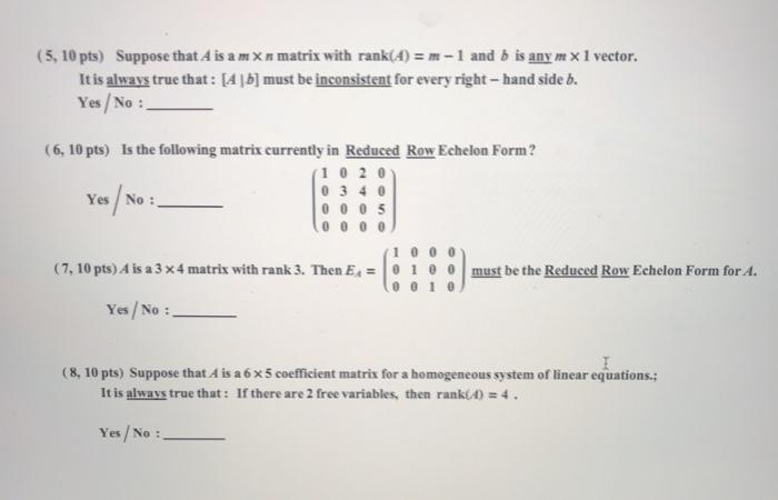 Solved (5, 10 pts) Suppose that A is a mxn matrix with | Chegg.com