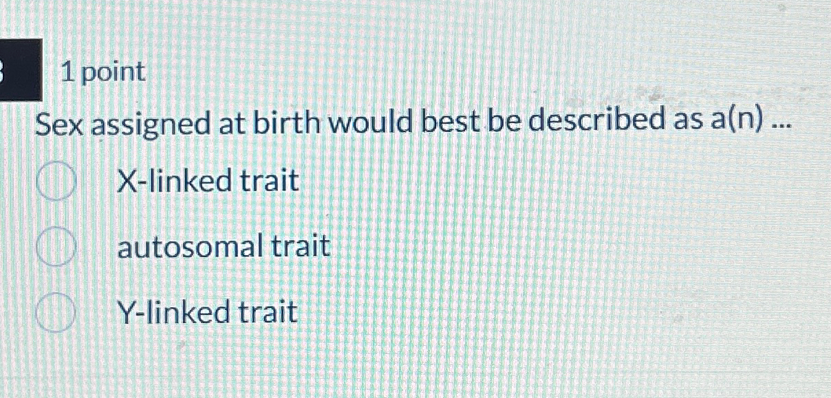 Solved 1 ﻿pointSex assigned at birth would best be described | Chegg.com