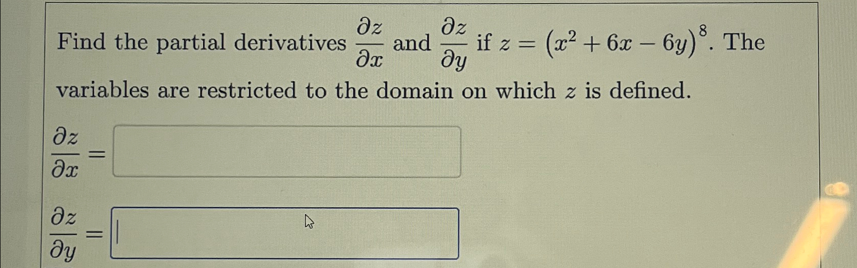 Solved Find the partial derivatives delzdelx ﻿and delzdely | Chegg.com