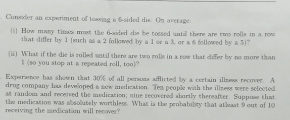 Solved Consider an experiment of tossing a 6 -sided die. On | Chegg.com