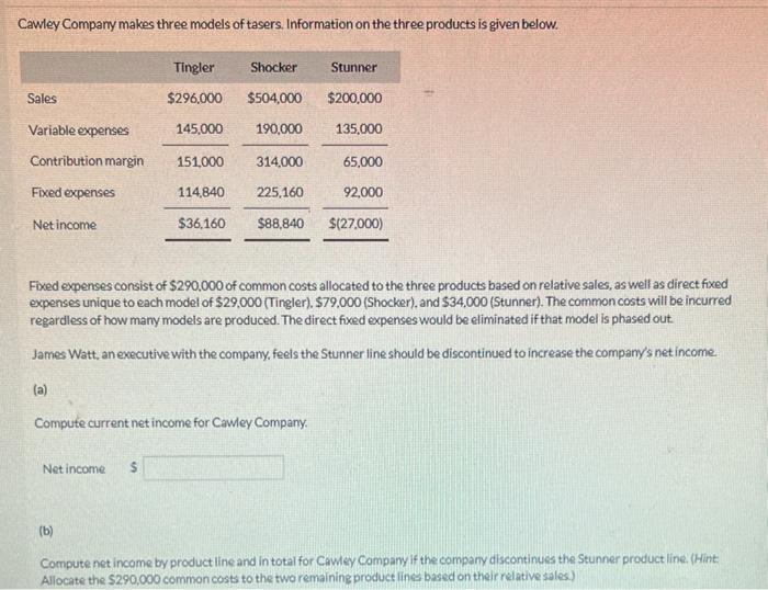 Solved Cawley Company makes three models of tasers. | Chegg.com