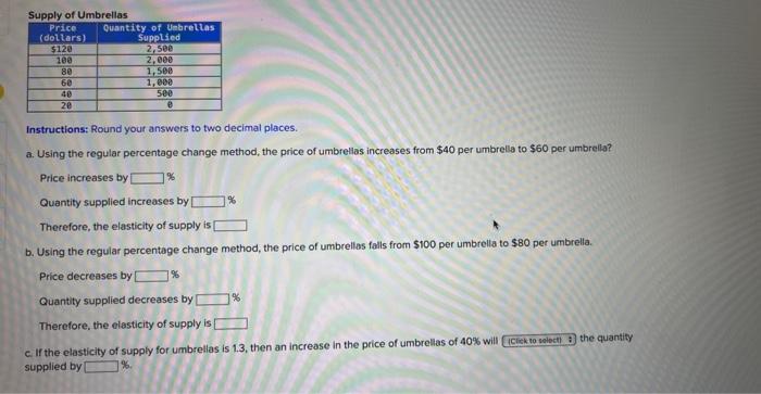 Solved Supolv of Umbrellas Instructions: Round your answers | Chegg.com