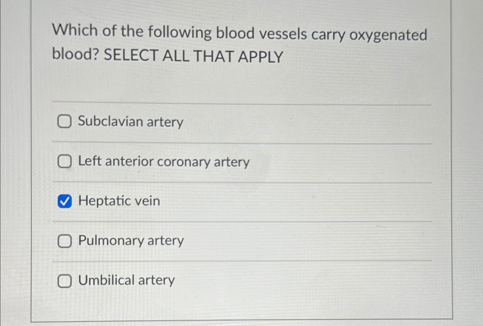 Solved Which of the following blood vessels carry oxygenated | Chegg.com