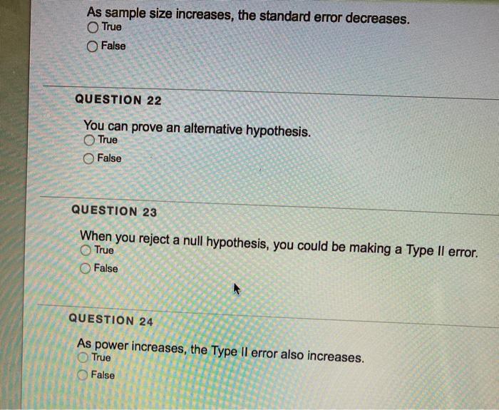 Solved As sample size increases, the standard error | Chegg.com