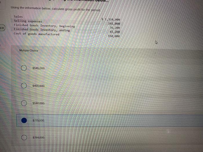Solved Using the information below, calculate gross profit | Chegg.com