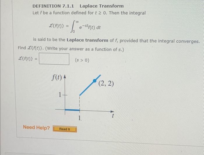 Solved DEFINITION 7.1.1 Laplace Transform Let f be a | Chegg.com