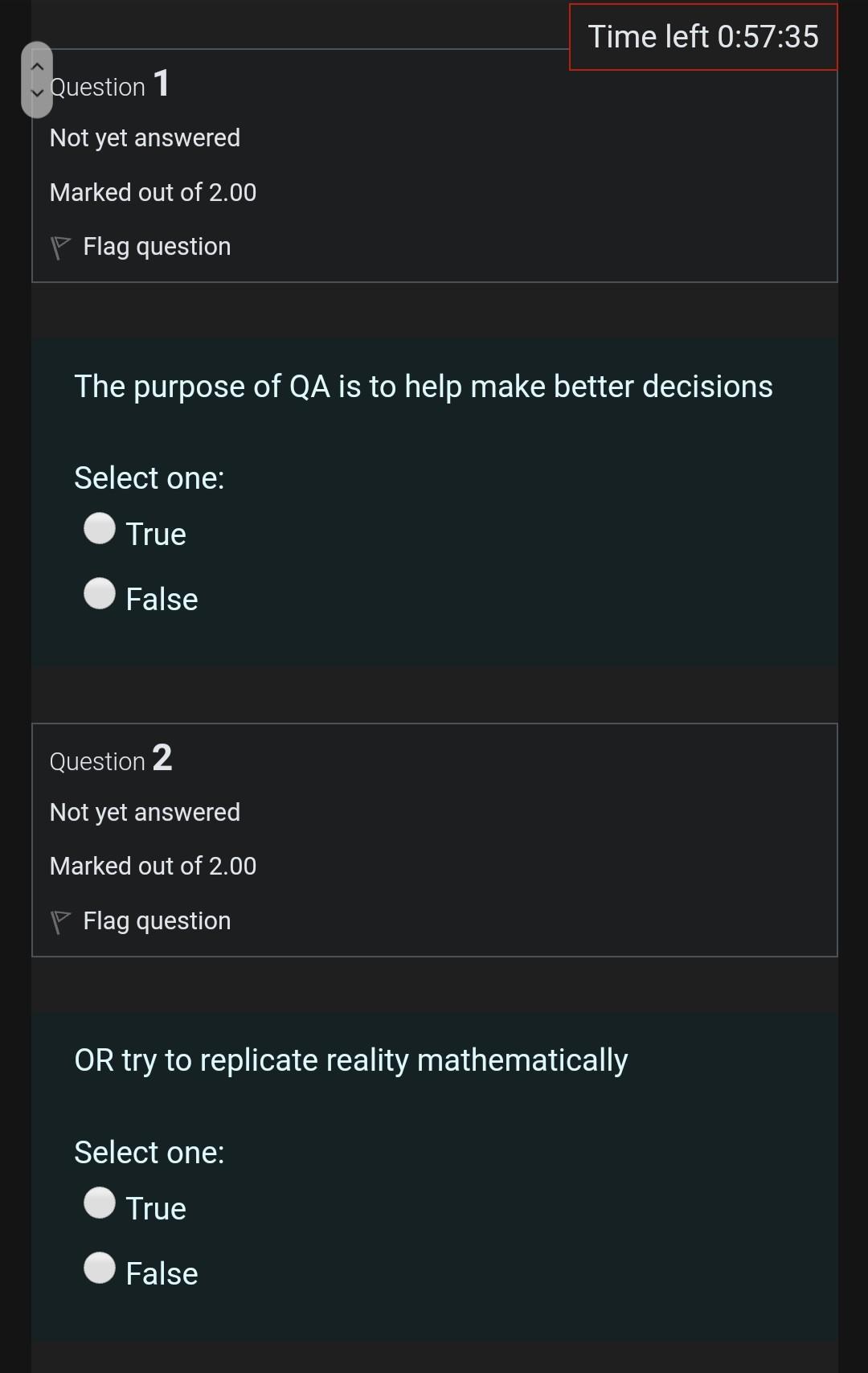 Solved Time left 0:57:35 Question 1 Not yet answered Marked | Chegg.com
