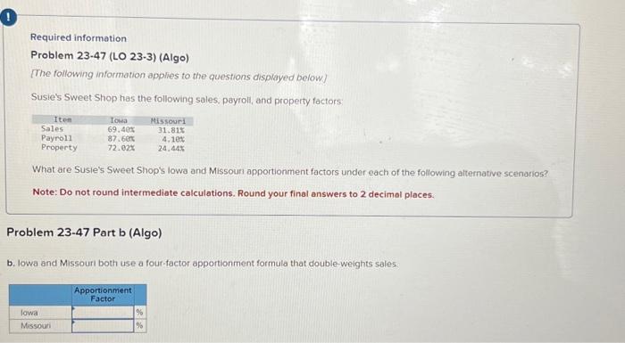 Solved Problem 23-47 (LO 23-3) (Algo) [The following | Chegg.com