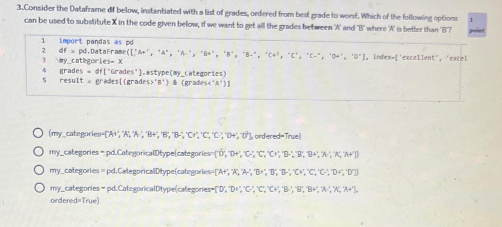 Solved Consider the Dataframe of below, instantiated with a | Chegg.com