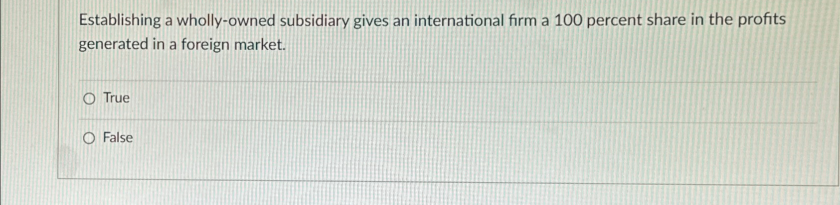 Solved Establishing a wholly-owned subsidiary gives an | Chegg.com