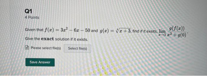 Solved Given that f(x)=3x2−6x−50 and g(x)=4x+3, find if it | Chegg.com