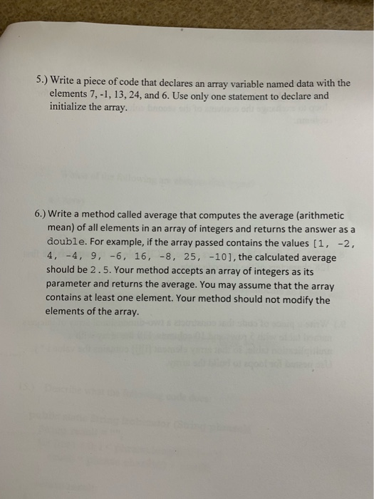 Solved 5 Write A Piece Of Code That Declares An Array