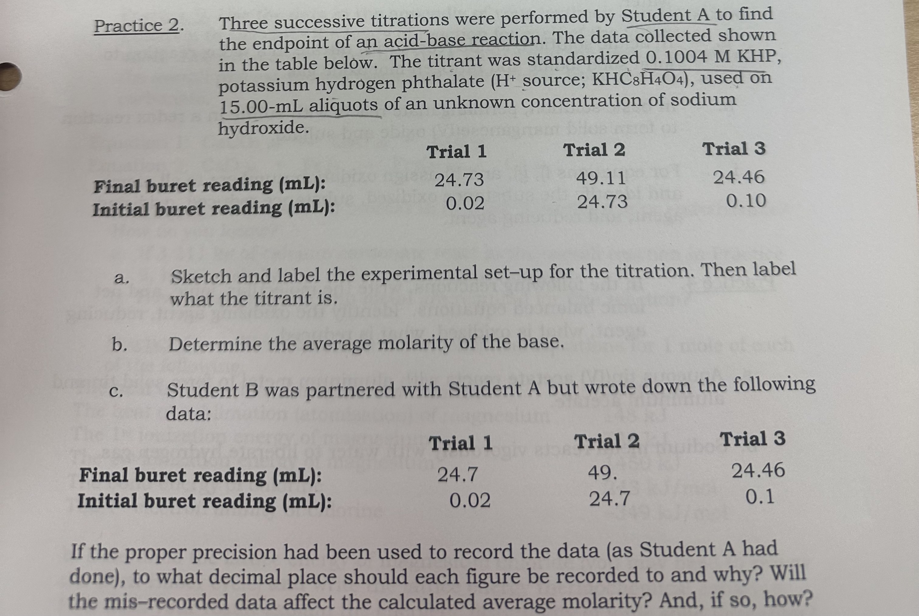 Solved Practice 2. ﻿Three successive titrations were | Chegg.com