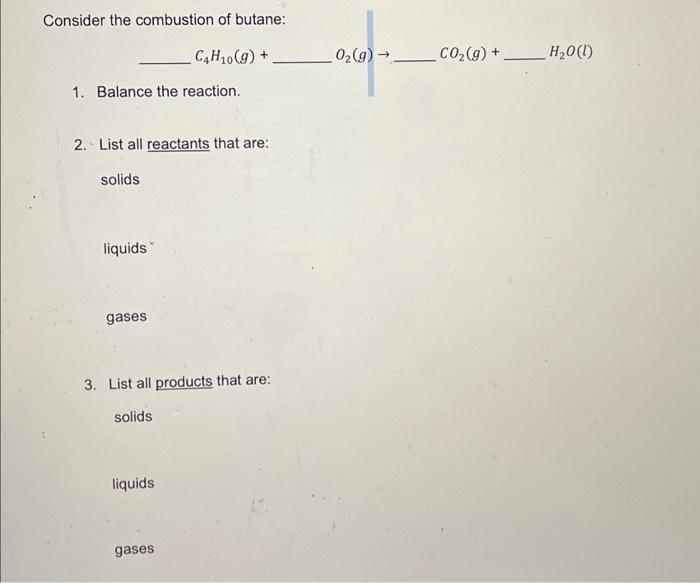 Solved Consider the combustion of butane: C4H10( g)+ O2( | Chegg.com