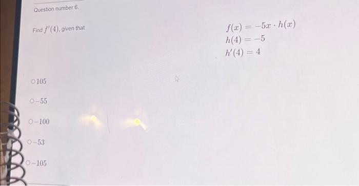 Solved Find f′(4), given that f(x)=−5x⋅h(x)h(4)=−5h′(4)=4 | Chegg.com