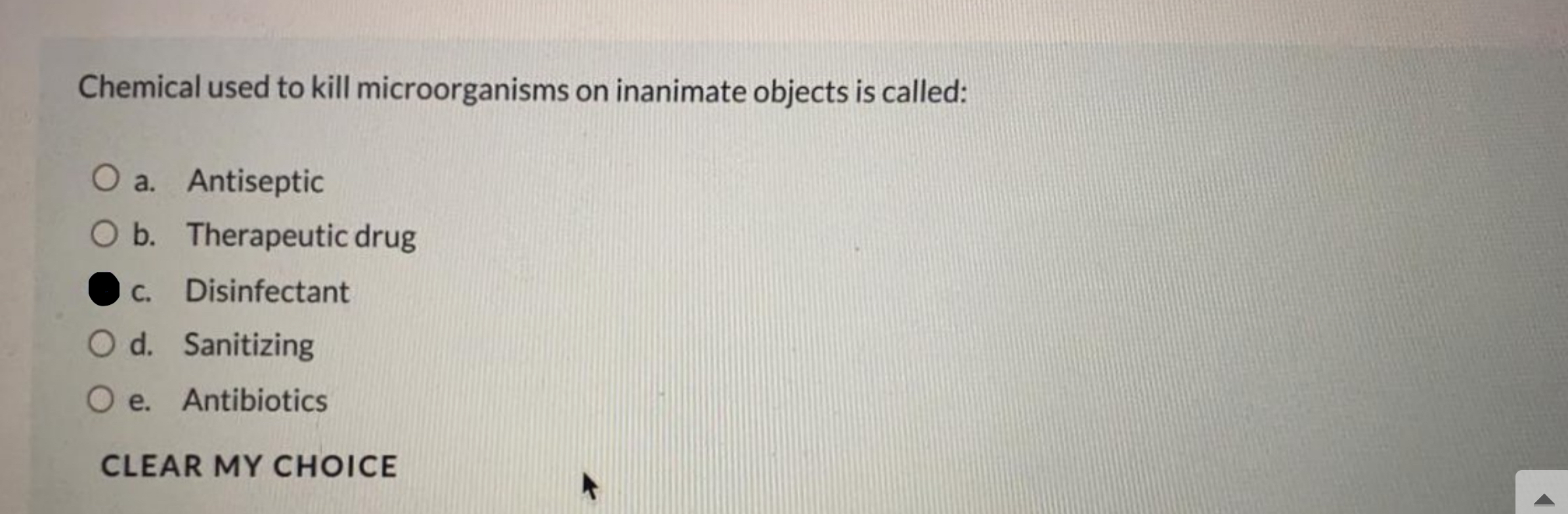 Solved Chemical used to kill microorganisms on inanimate | Chegg.com