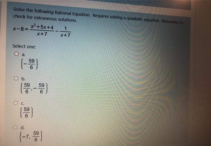 Solved Solve the following Rational Equation. Requires | Chegg.com