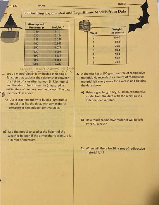 Solved 5.9 Building Exponential and Logarithmic Models from | Chegg.com
