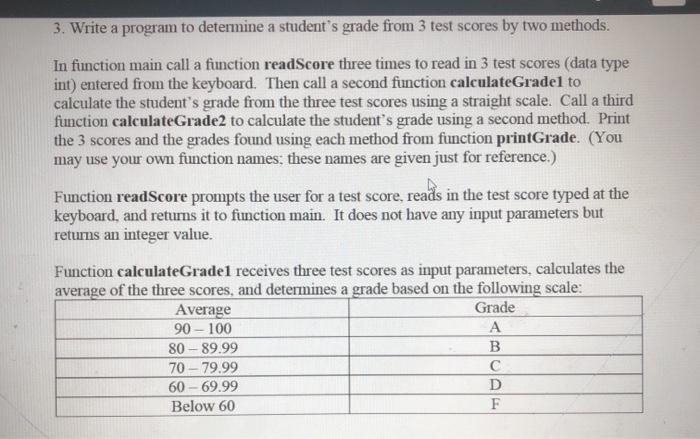 Solved 3. Write a program to determine a student's grade | Chegg.com
